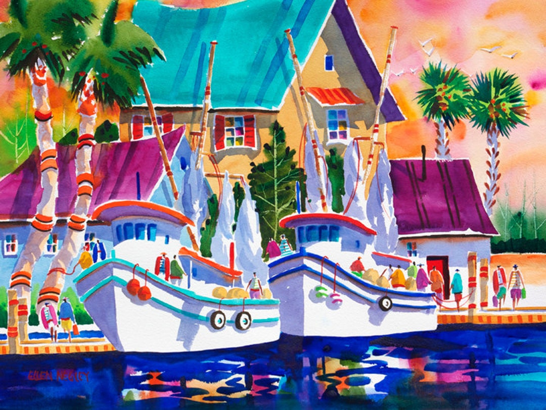 Colorful Print, Florida Art Print, Beach Decor, Tarpon Springs, Florida ...