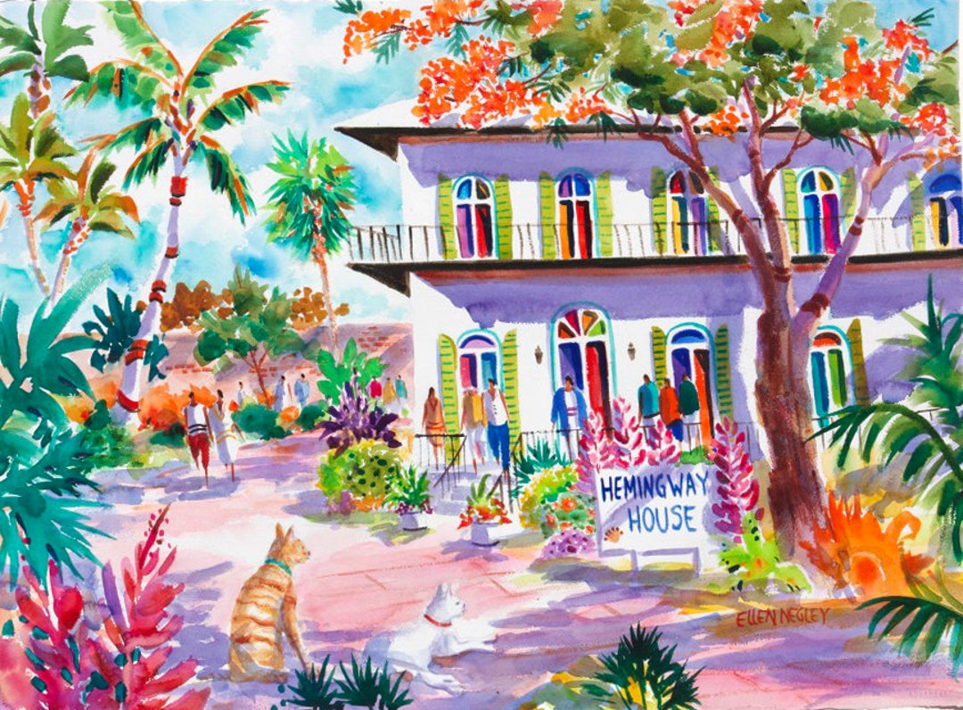 Hemingway House, Key West Art Print, Ellen Negley, Cat Art Print, Key ...