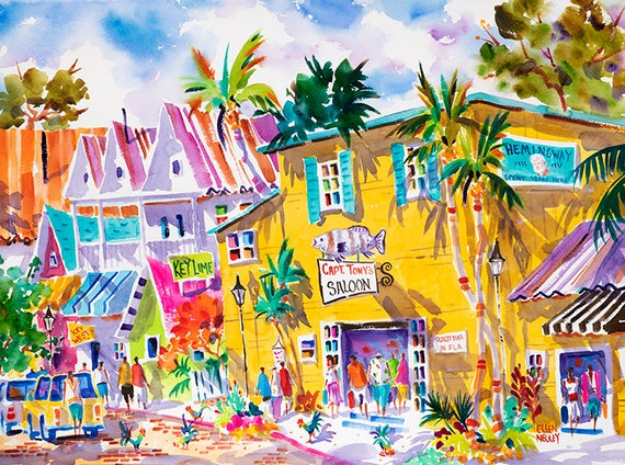 Key West Watercolor Print Canvas Art Capt. Tony's - Etsy