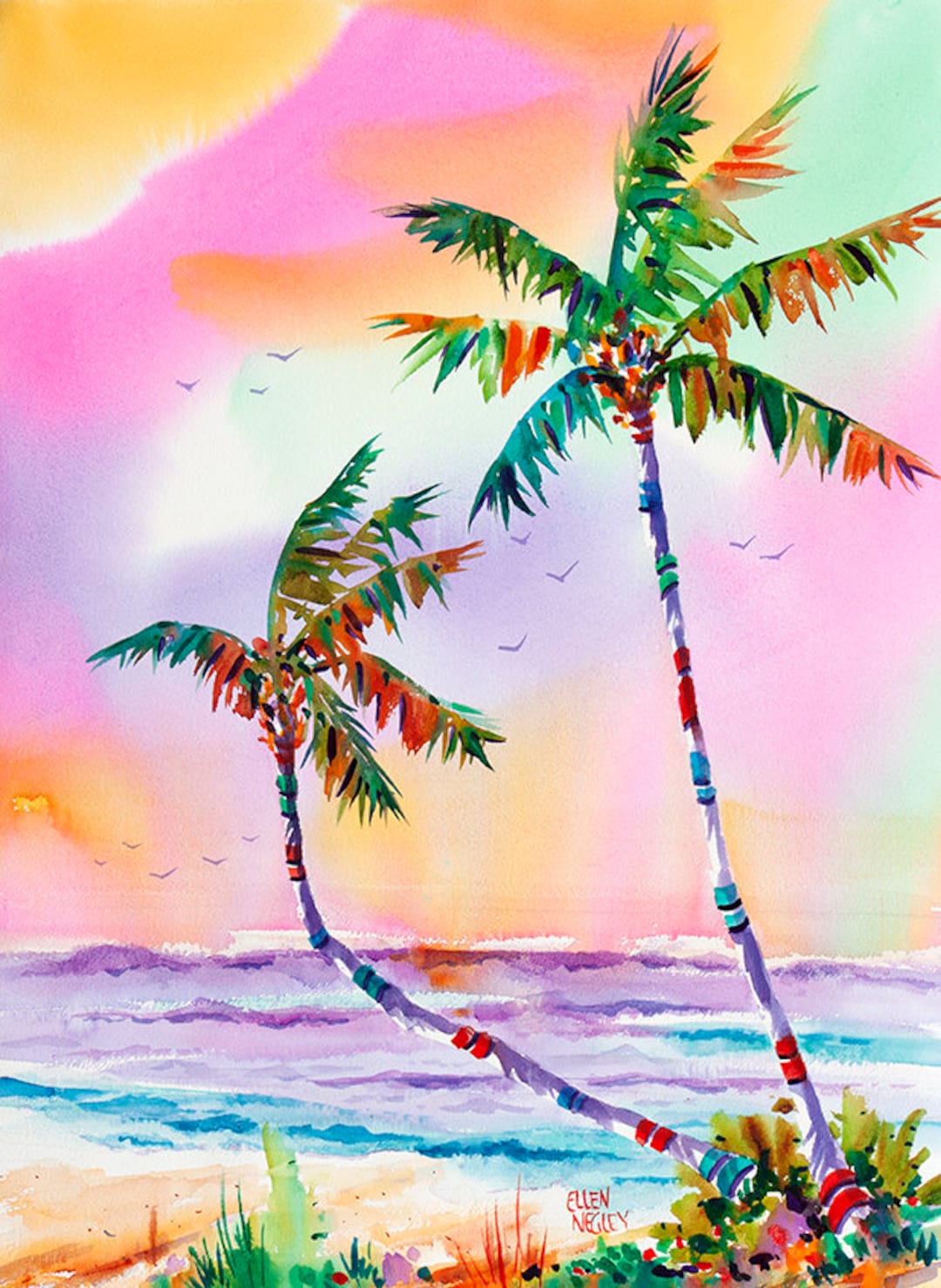 Palm Tree Print, Tropical Wall Decor, Key West Art, Beach Watercolor ...