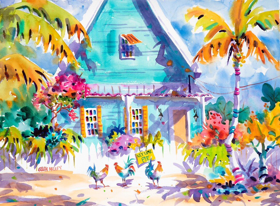 Key West Cottage Art, Key West Rooster Wall Art, Key West Chicken Print ...