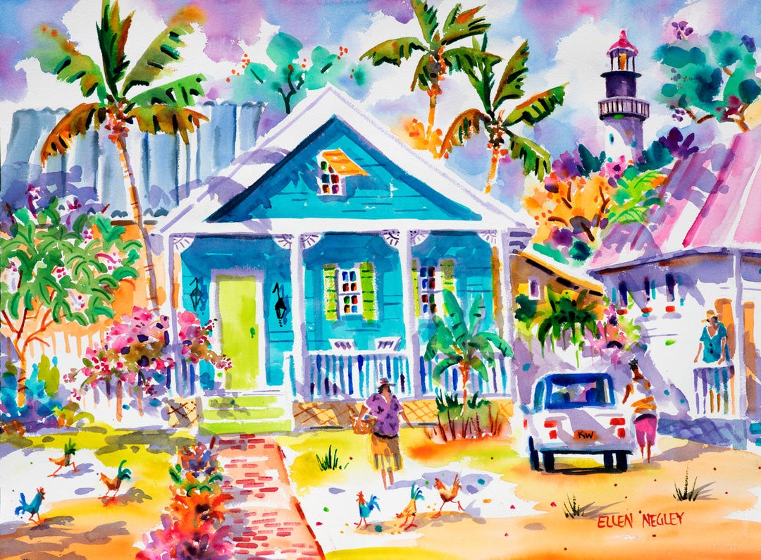Key West Art, Original Watercolor Painting, Negley Watercolors, Florida ...