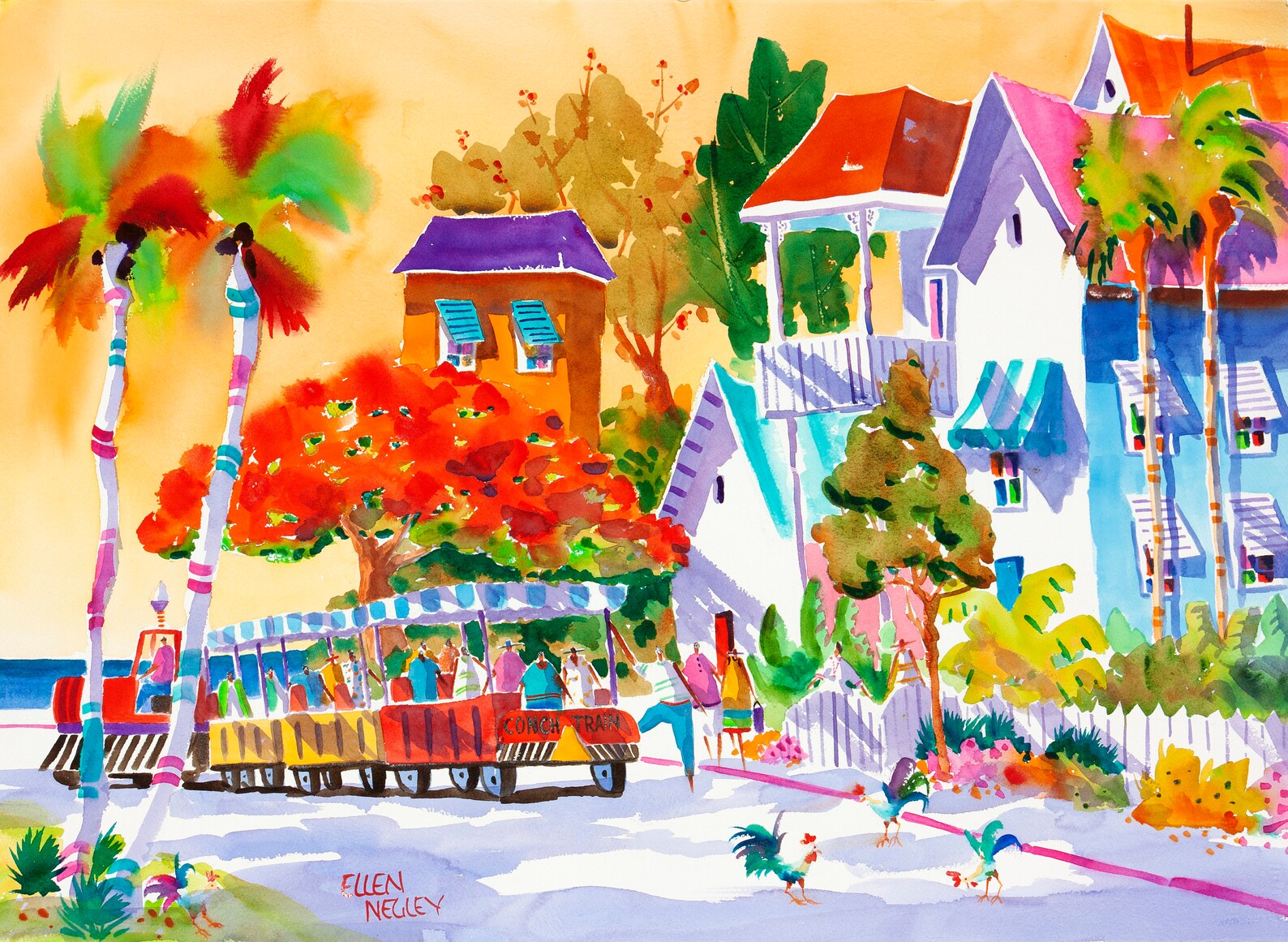 Key West Art, Key West Conch Train, Key West Florida, Rooster Print ...