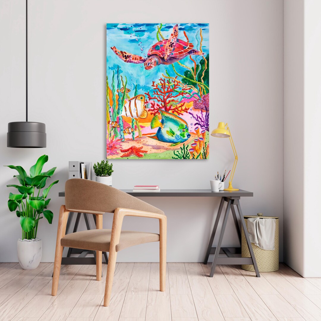 Loggerhead Turtle Watercolor Art Print, Florida Coral Reef Wall Art ...