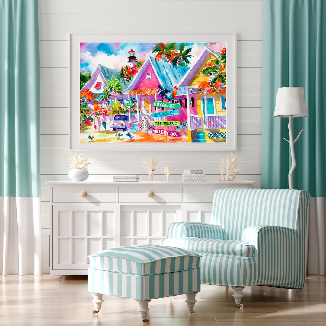 Key West, Tropical Key West Canvas Art, Coastal Home Decor, Florida ...