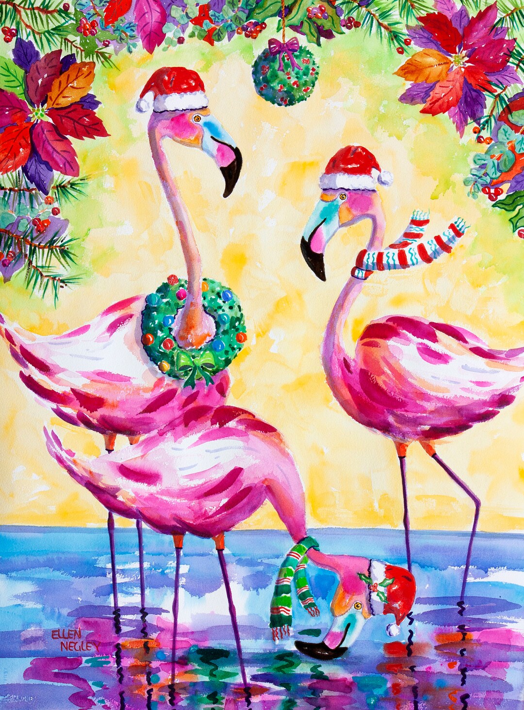 Christmas Flamingo, Flamingo Gift, Flamingo Art Print, Holiday Flamingo ...