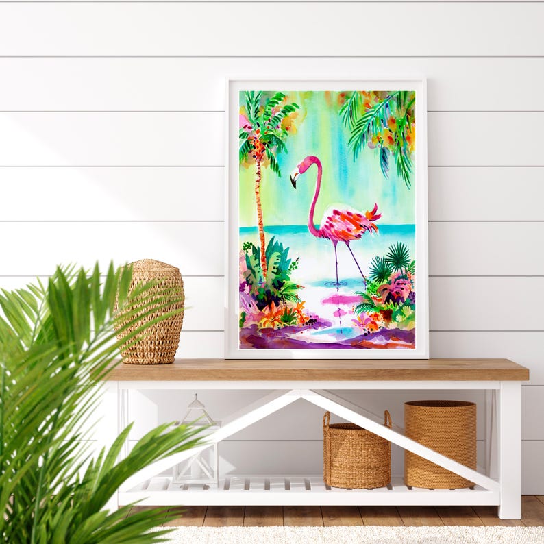Pink Flamingo Art Print, Flamingo Gift, Flamingo Painting, Flamingo ...