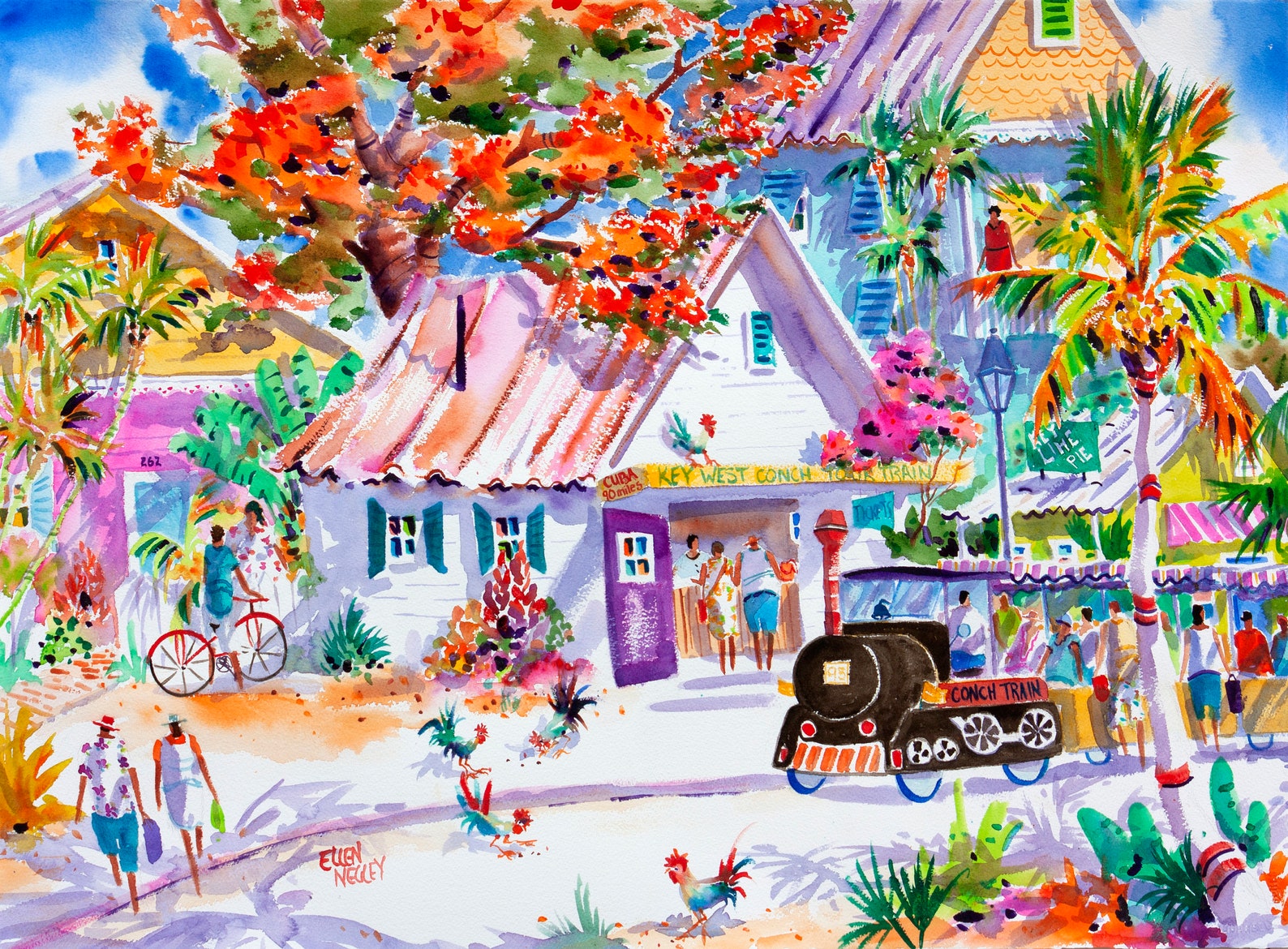 Key West Art, Key West Conch Train, Key West Florida, Rooster Print ...