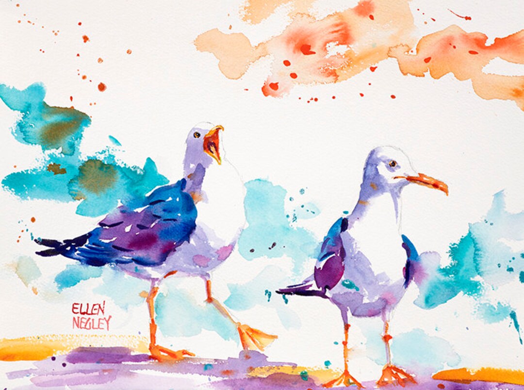 Seagull Art Print, Seagull Watercolor, Tropical Bird Print, Ellen ...