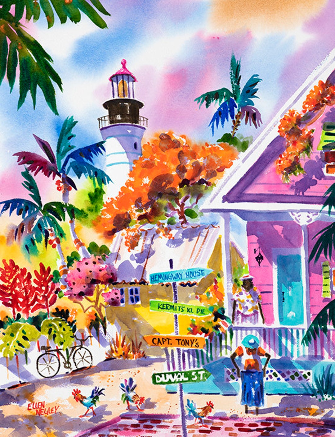 Key West Canvas Art, Key West Lighthouse, Key West Watercolor, Duval ...