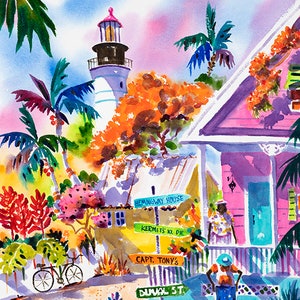 Key West Canvas Art, Key West Lighthouse, Key West Watercolor, Duval ...