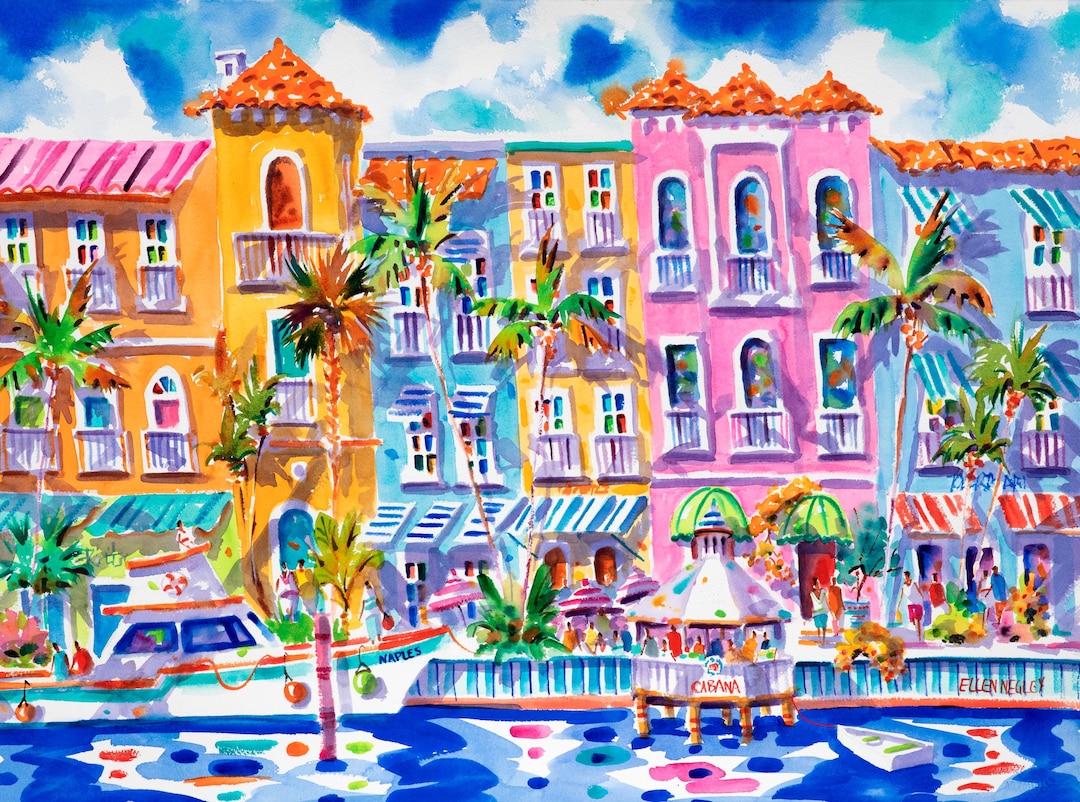 Naples Florida Wall Art, Florida Watercolor Print, Naples Bayfront ...
