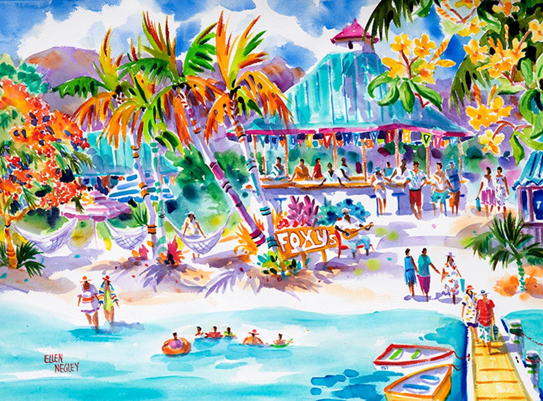 Foxy's Jost Van Dyke, British Virgin Islands Art Print, Tropical Art ...