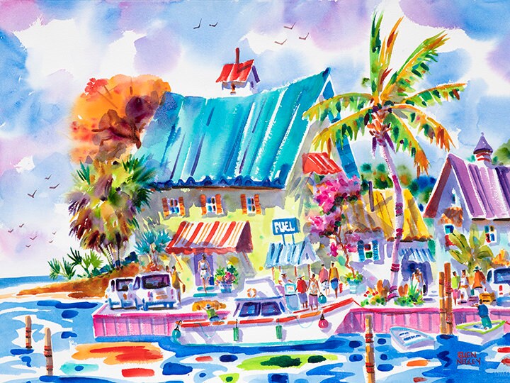 Key West Wall Art, Original Watercolor, Colorful Art, Boat Art, Key ...