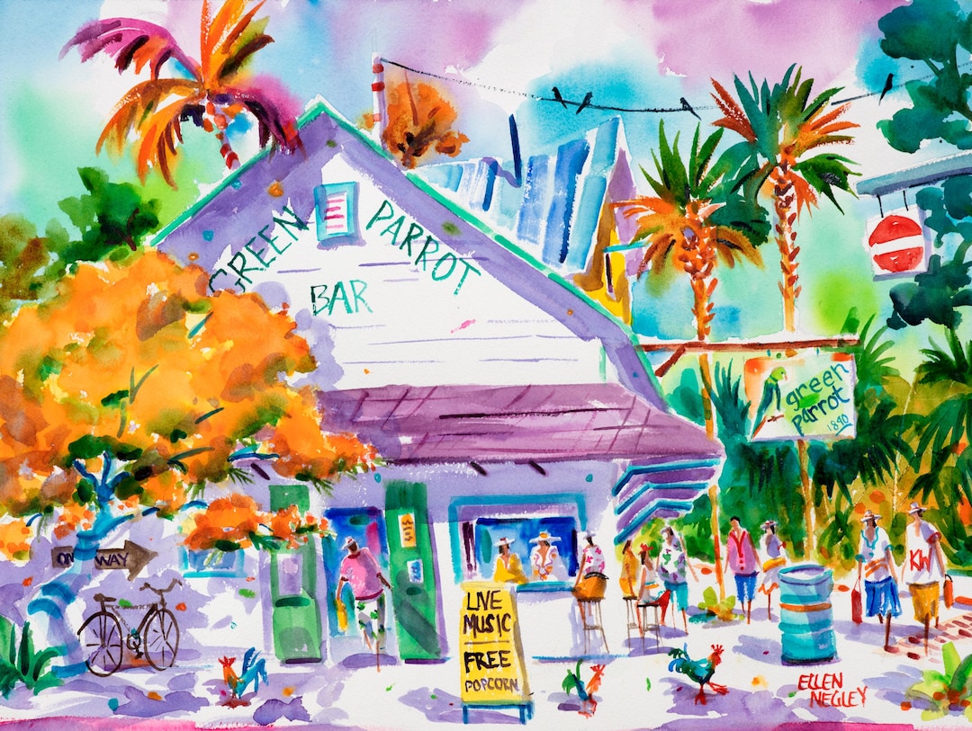 Green Parrot Bar Key West, Key West Art Print, Key West Gift, Key West ...