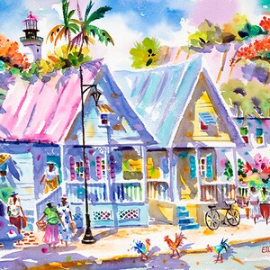 Key West Watercolor Print, Canvas Art, Rooster Print, Duval Street, Key ...