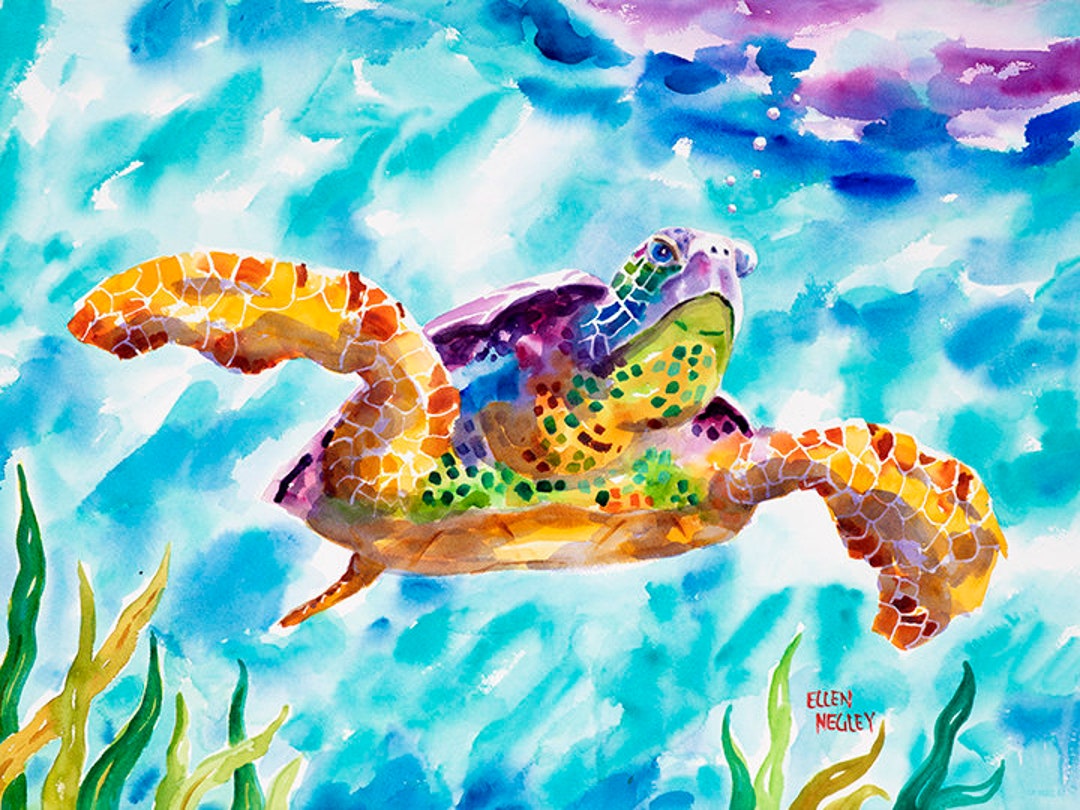 Turtle Original Watercolor, Turtle Painting, Loggerhead Turtle Art ...