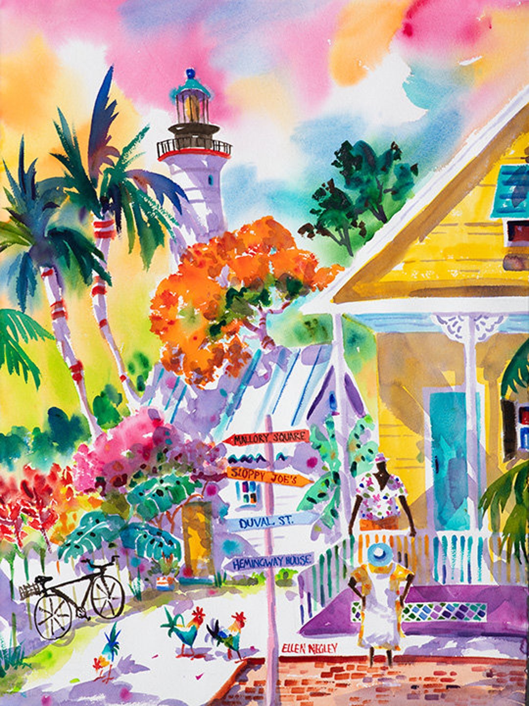 Original Key West Painting, Key West Roosters, Hemingway House, Ellen ...
