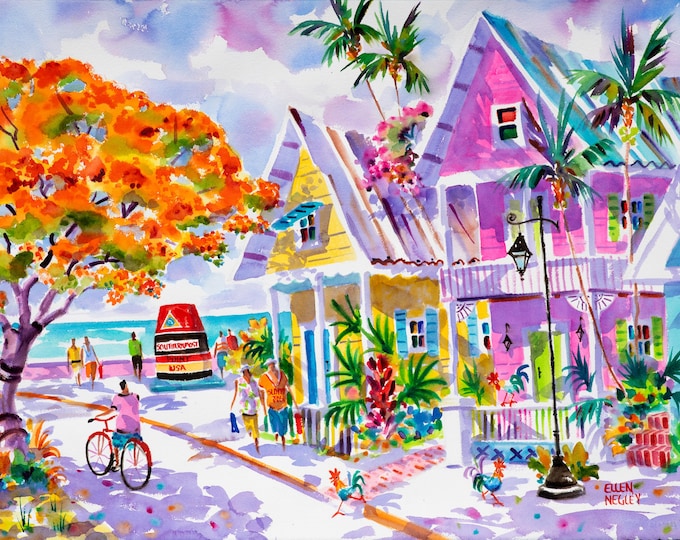 Key West Art, Beach Art Print, Florida Wall Art, Tropical Watercolor ...