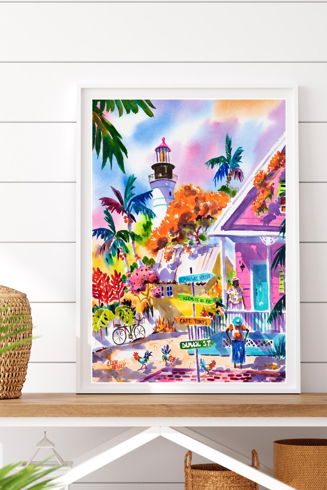 Key West Cottage Art, Key West Lighthouse, Key West Watercolor, Duval ...