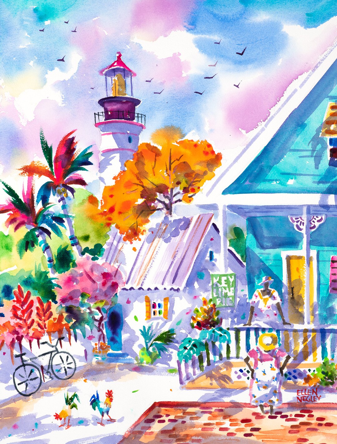 Original Key West Painting, Key West Roosters, Hemingway House, Ellen ...