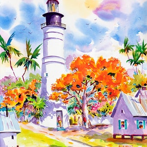 Original Watercolor Painting, Key West Lighthouse, Negley Watercolors ...