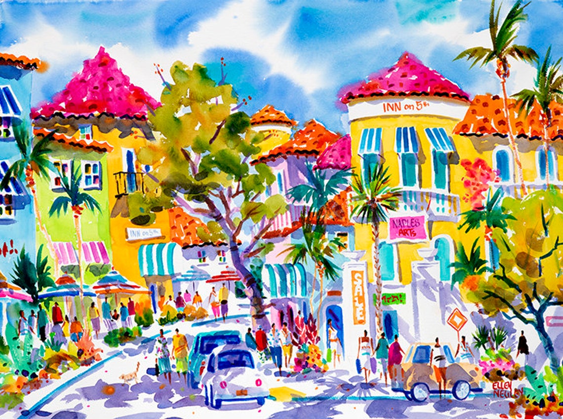Naples Florida Print Naples 5th Avenue Naples Watercolor | Etsy