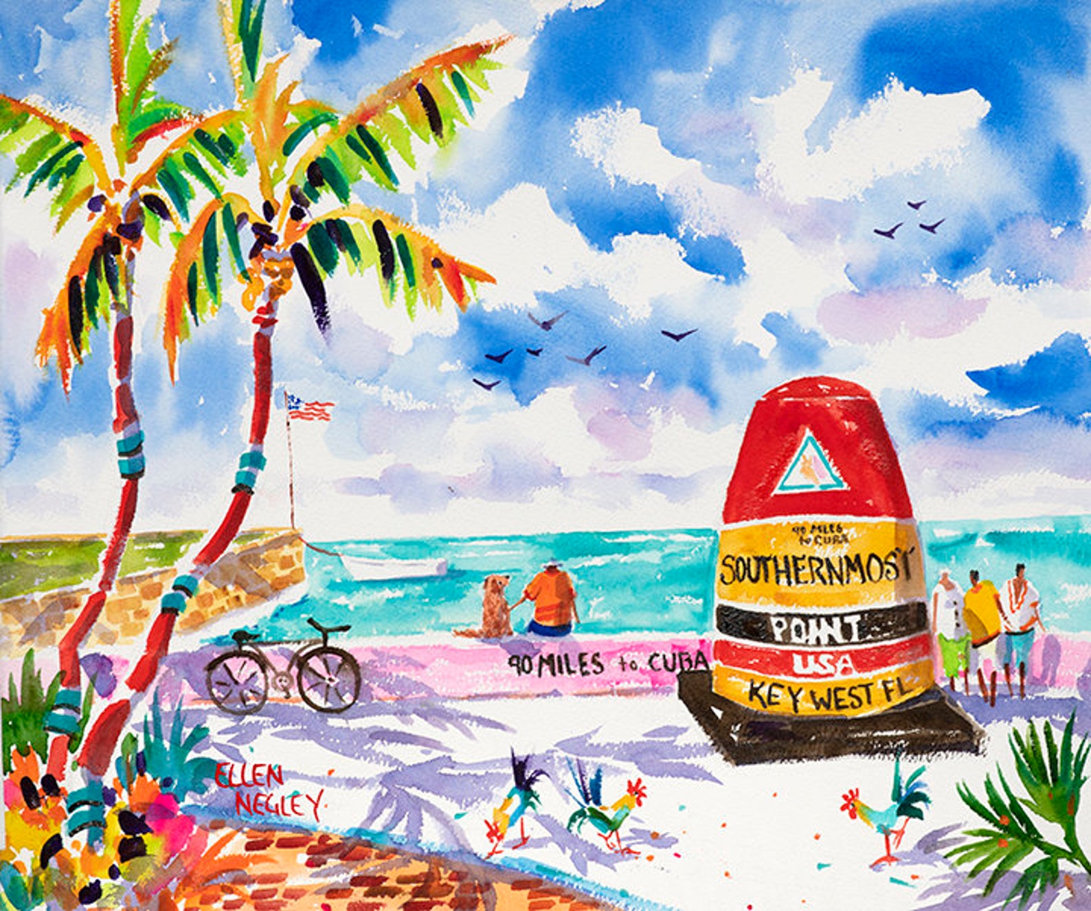 Southernmost Point Art Print, Key West Painting, Key West Buoy, Key ...
