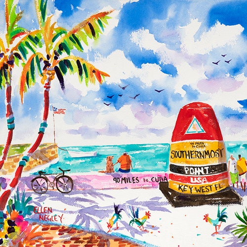 Key West Print Rooster Art Print Chicken Painting Tropical - Etsy
