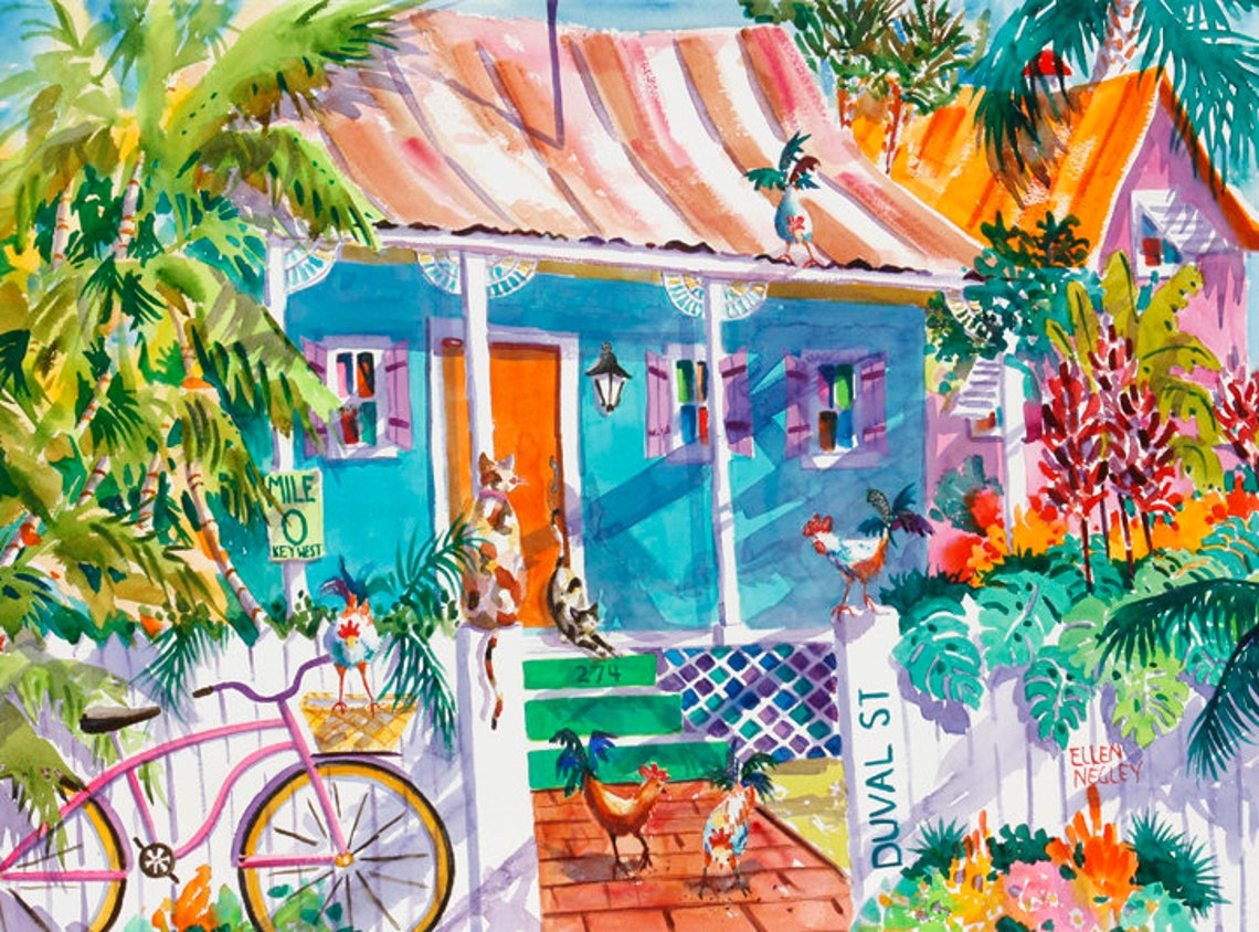 Key West Florida Rooster Decor Key West Art Key West | Etsy