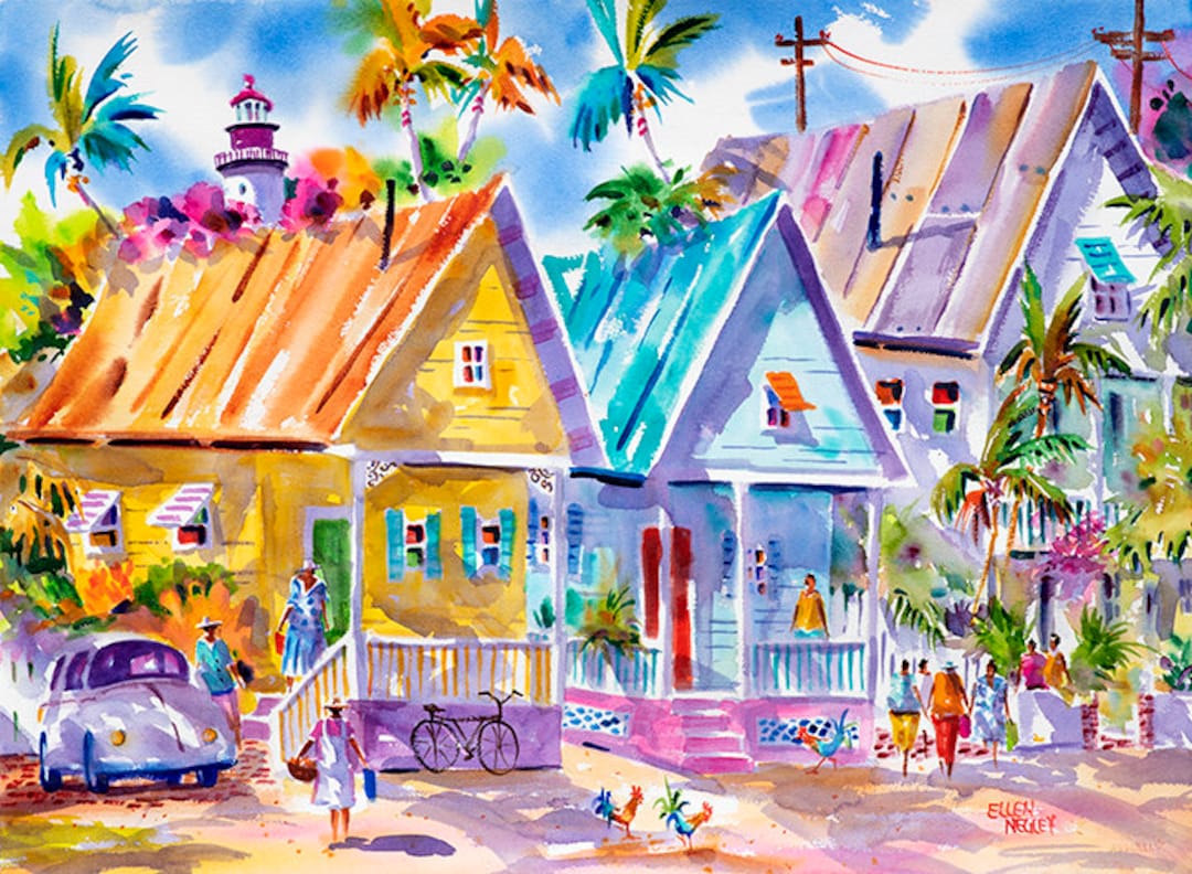 Key West Art, Original Watercolor Painting, Negley Watercolors, Florida Keys Art, Tropical Art ...
