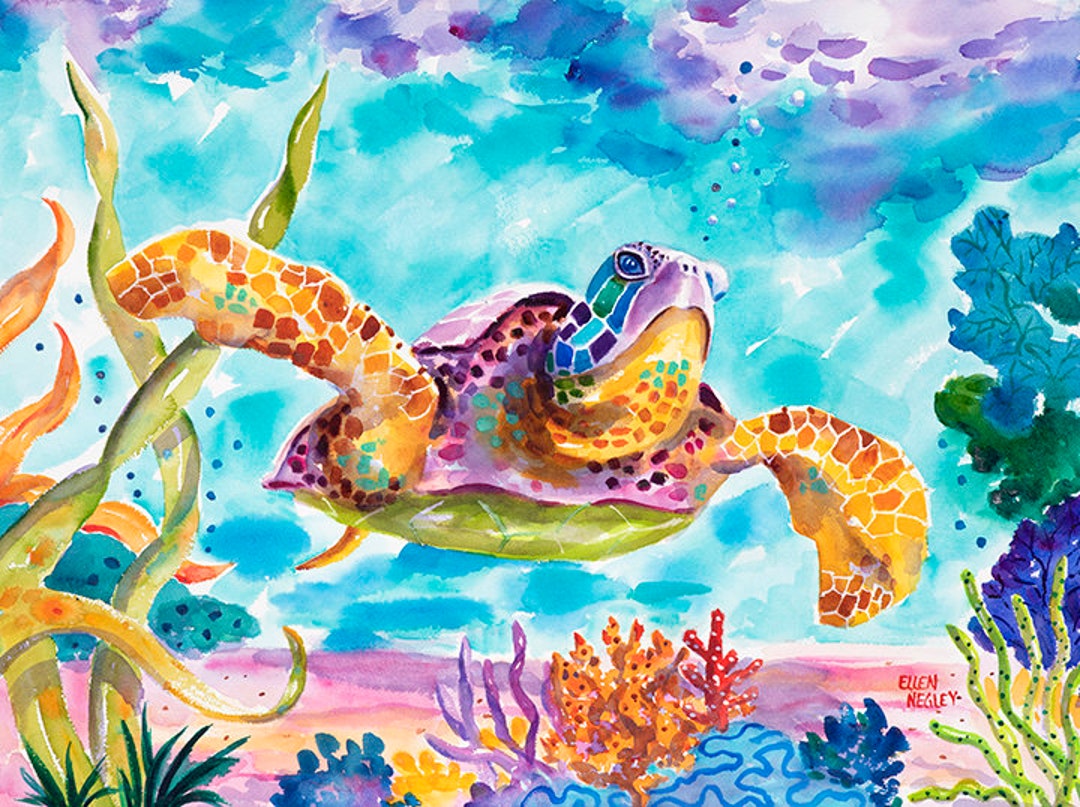Turtle Watercolor Print, Loggerhead Turtle Painting, Turtle Art Print ...