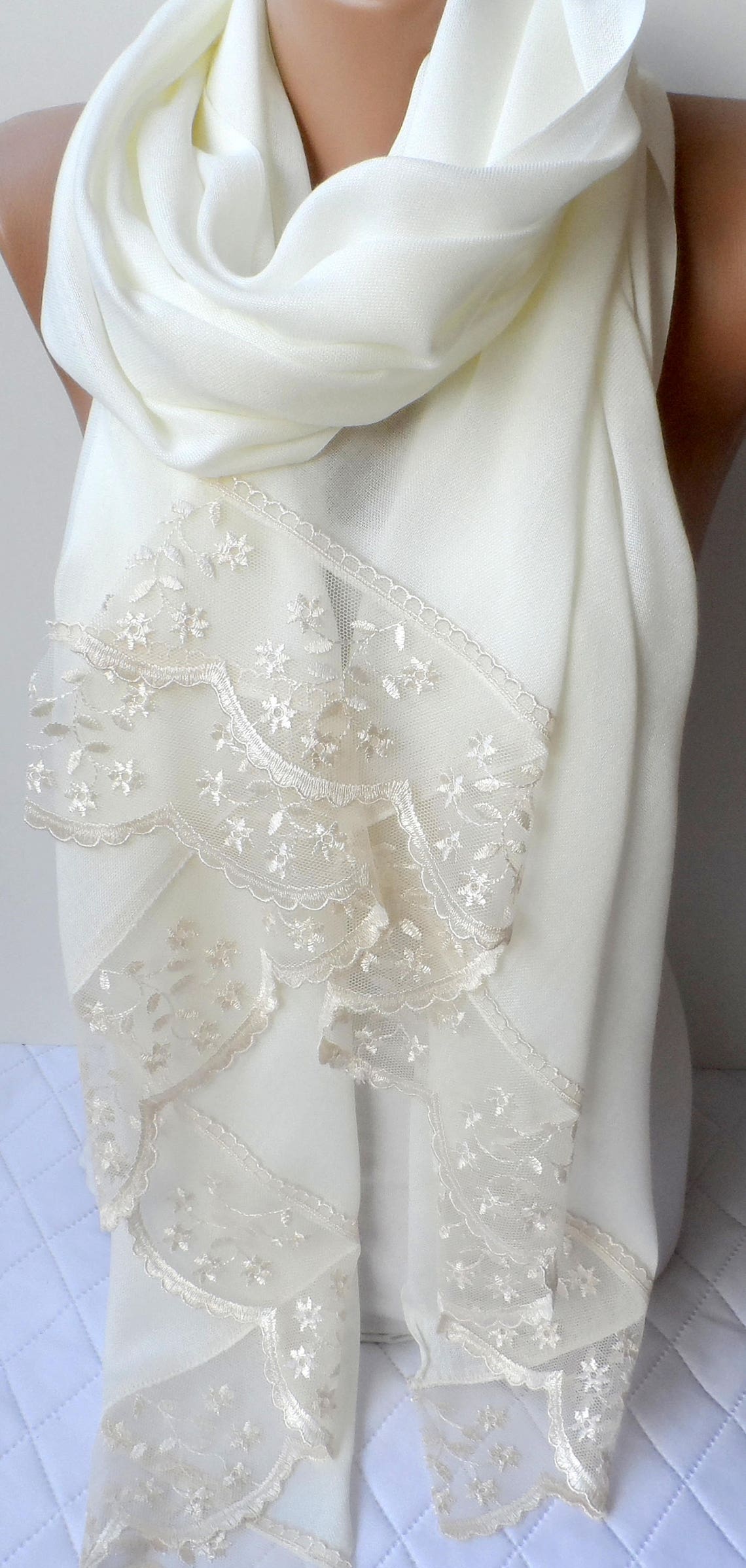 SALE Wedding Shawl Ivory Shawls With French Lace Thick Lightweight ...