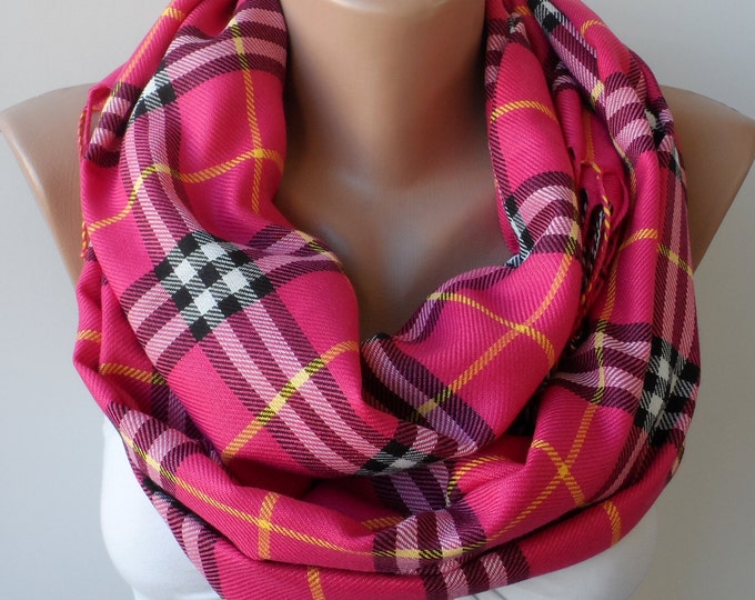 Christmas Scarf, Hot Pink Scarf, Plaid Pattern Scarfs, Plaid Pattern ...