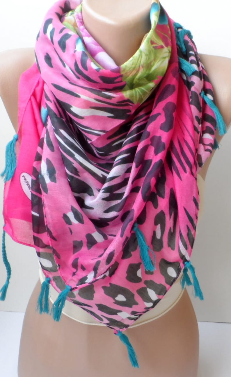 Pink Cotton Square Scarf Pink Leopar Pattern Scarf Summer - Etsy