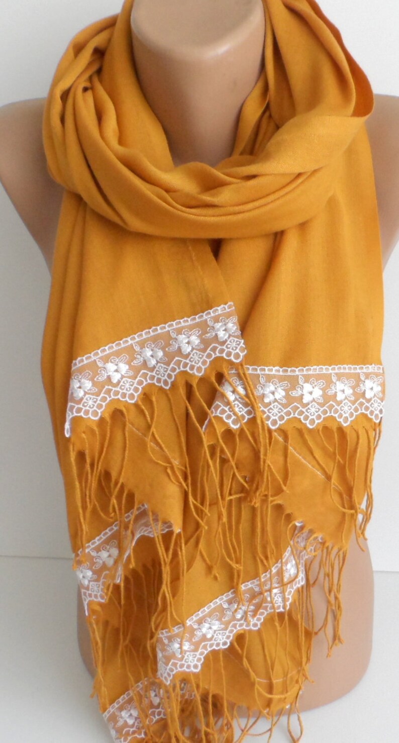 Mustard Yellow Pashmina With French Lace Scarfs Bridesmaid Pashmina ...