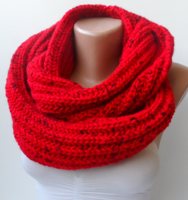 Red Knitted Cowl Scarves UNISEX Knit Loop Scarf Handmade - Etsy