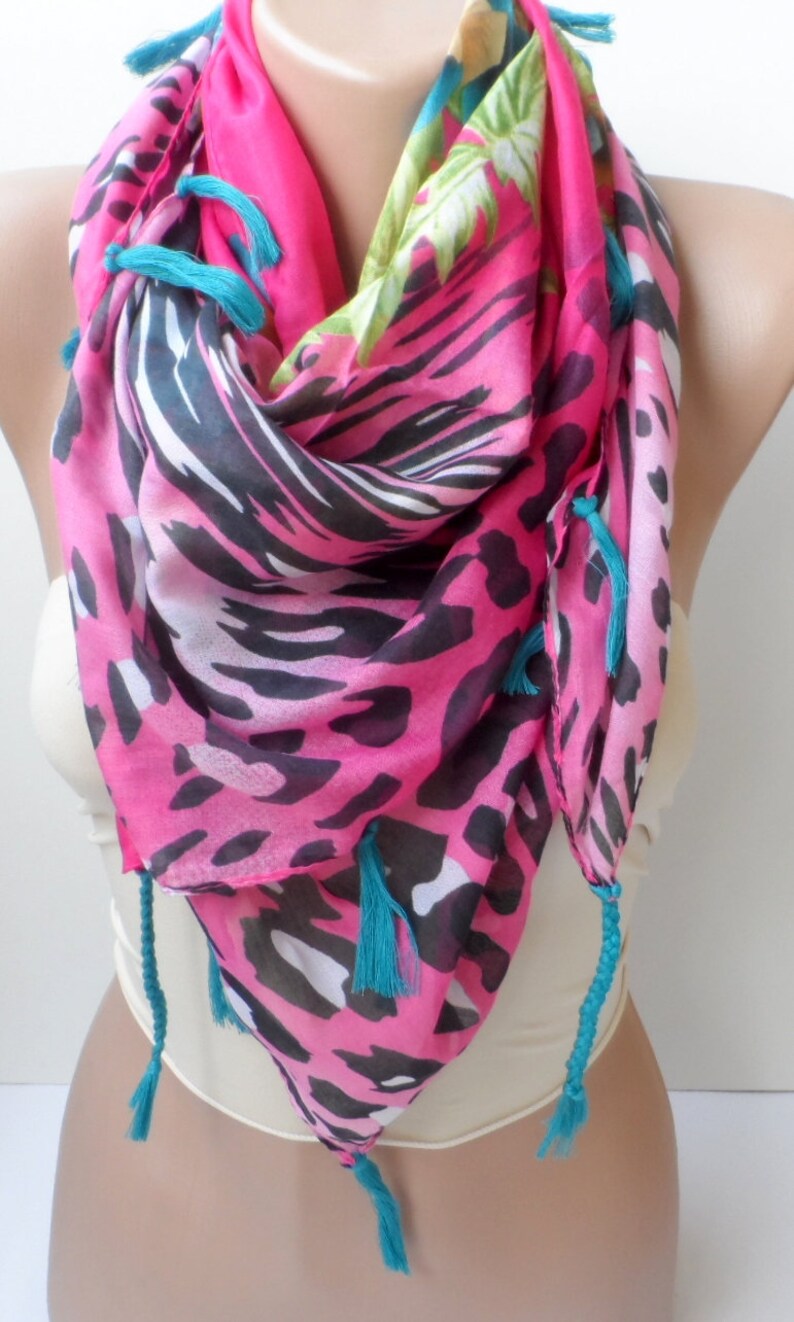 Pink Cotton Square Scarf Pink Leopar Pattern Scarf Summer - Etsy