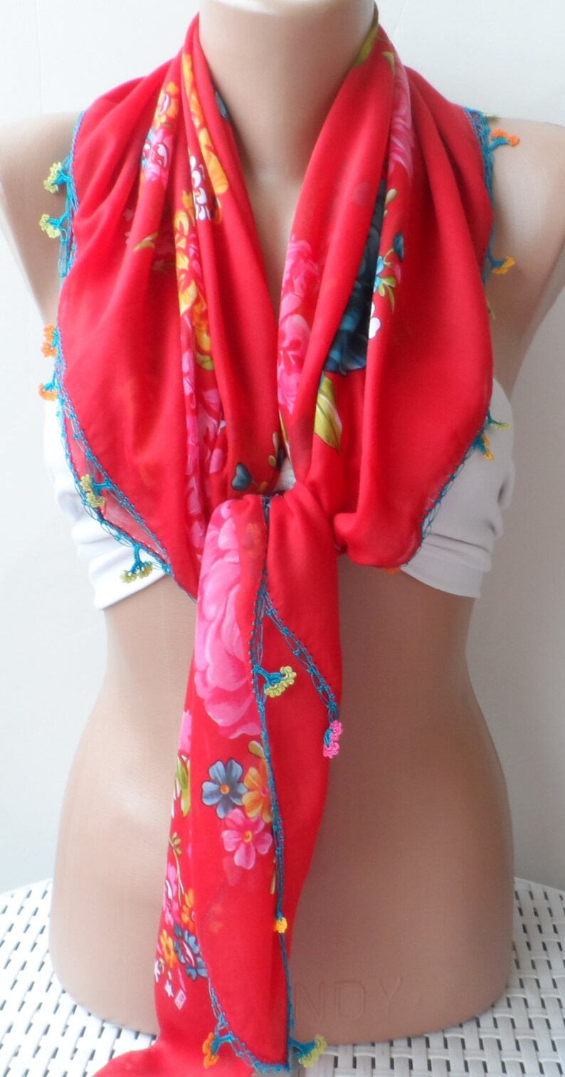 Red Cotton Yemeni Scarf Handmade Scarf Turban Square Crochet Scarf ...