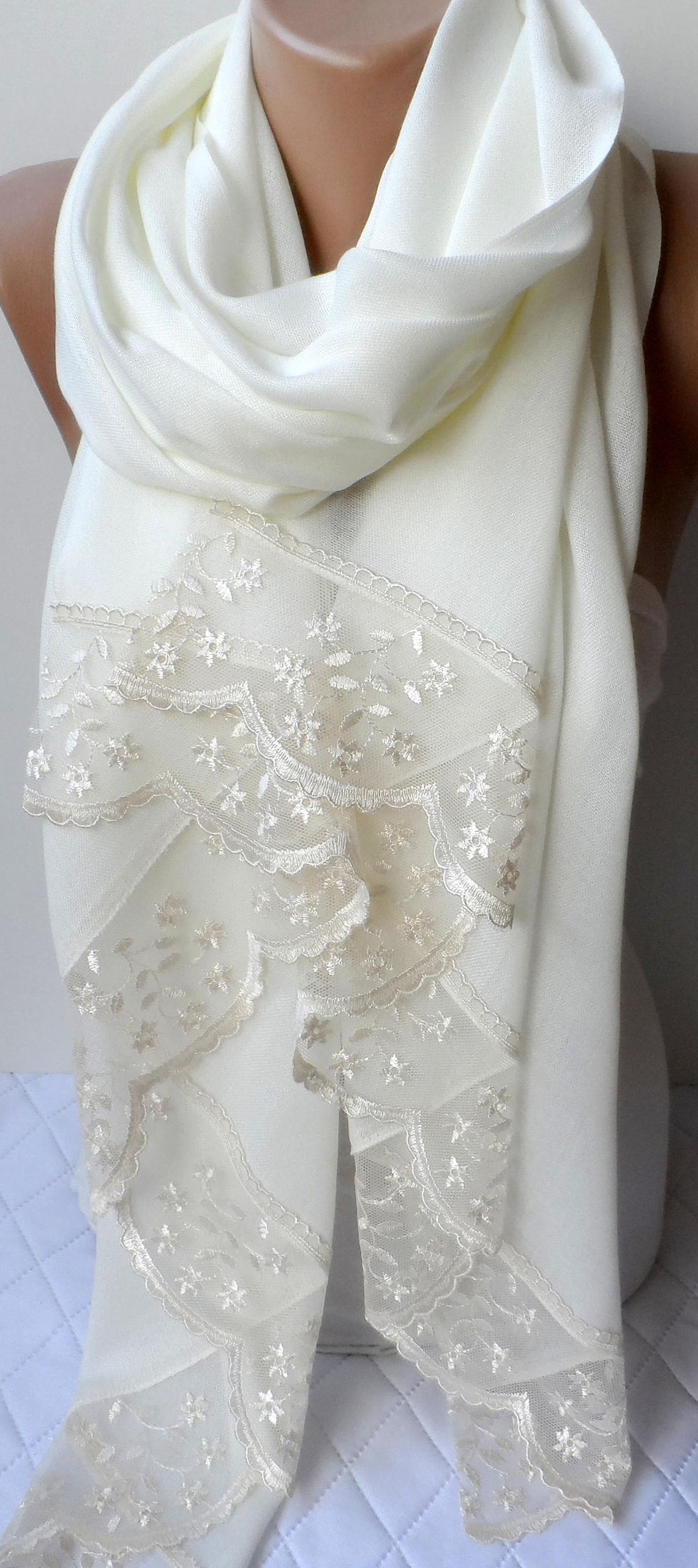 SALE Wedding Shawl Ivory Shawls With French Lace Thick Lightweight ...