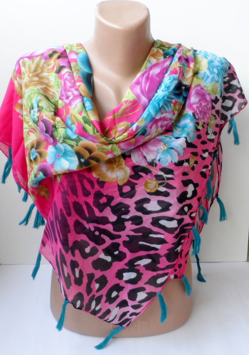 Pink Cotton Square Scarf Pink Leopar Pattern Scarf Summer - Etsy