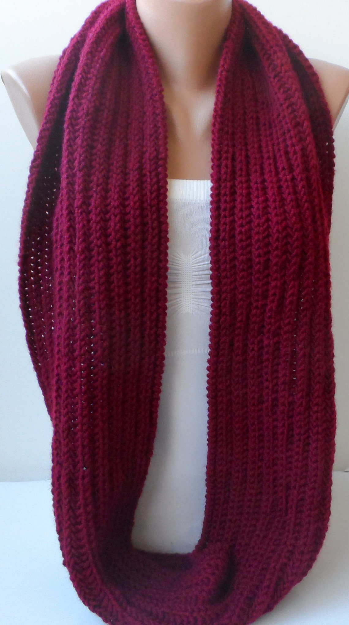 Burgundy Knitted Cowls UNISEX Knit Loop Scarf Handmade Infinity ...