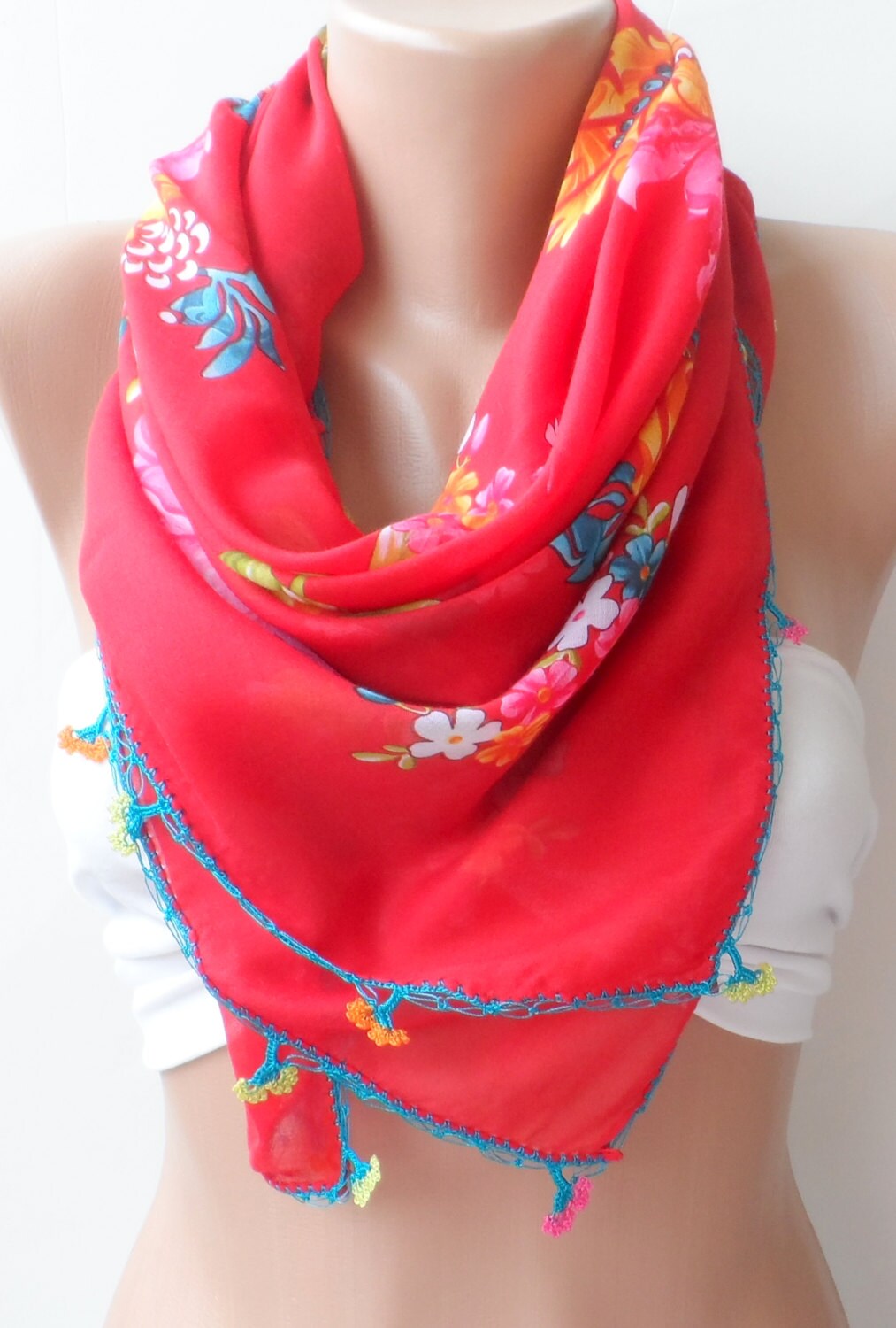 Red Cotton Yemeni Scarf Handmade Scarf Turban Square Crochet Scarf ...