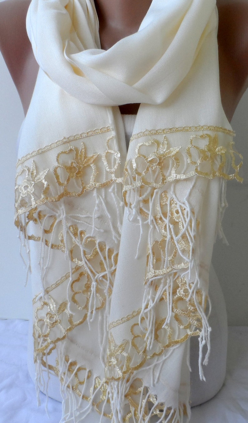 Wedding shawls Cream Pashmina shawls Gold French Lace Dainty | Etsy