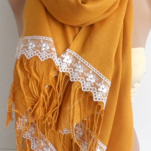 Mustard Yellow Pashmina With French Lace Scarfs Bridesmaid Pashmina ...