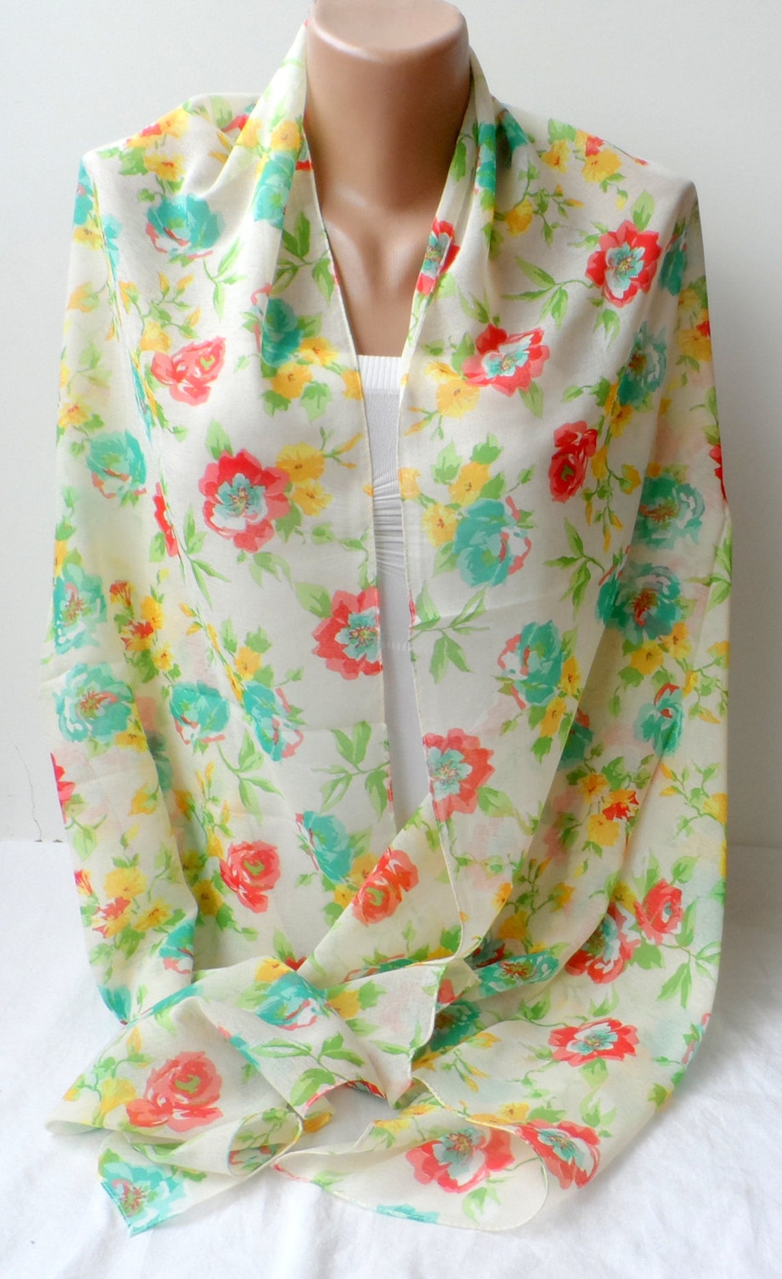 Chiffon Scarves Floral Soft Scarf Colourful Long Lightweight - Etsy