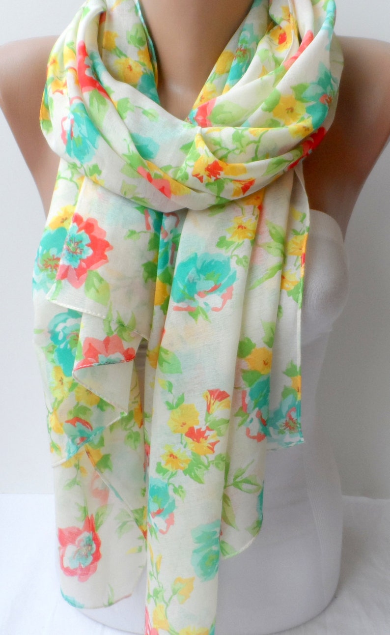 Chiffon Scarves Floral Soft Scarf Colourful Long Lightweight Urban ...