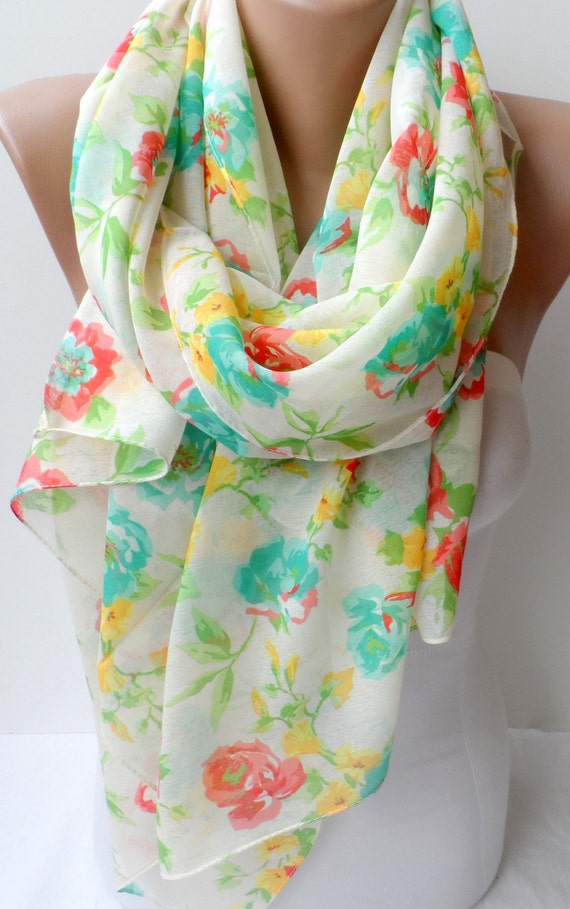 Chiffon Scarves Floral Soft Scarf Colourful Long Lightweight | Etsy