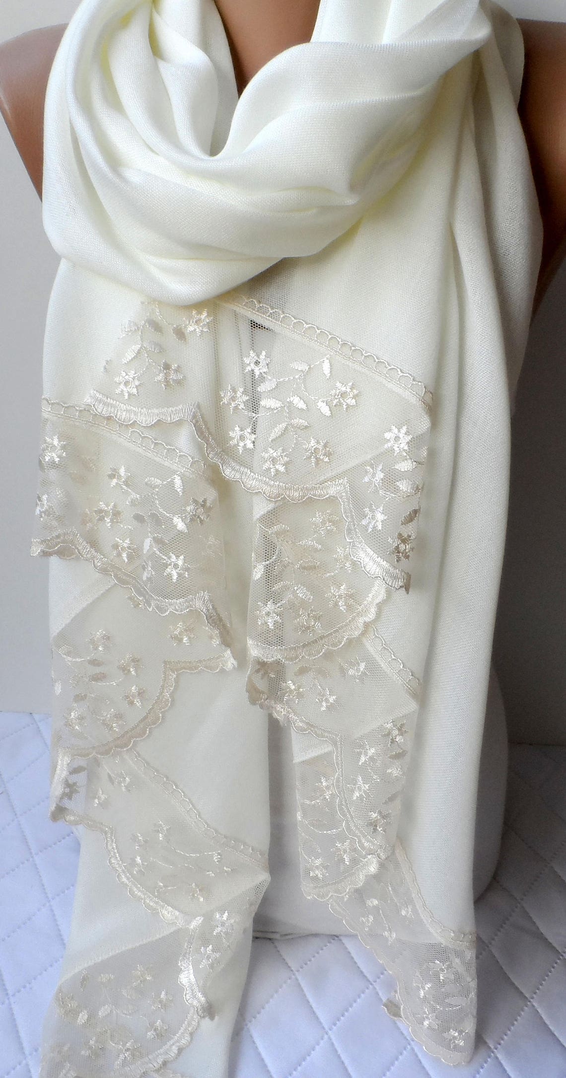 SALE Wedding Shawl Ivory Shawls With French Lace Thick Lightweight ...