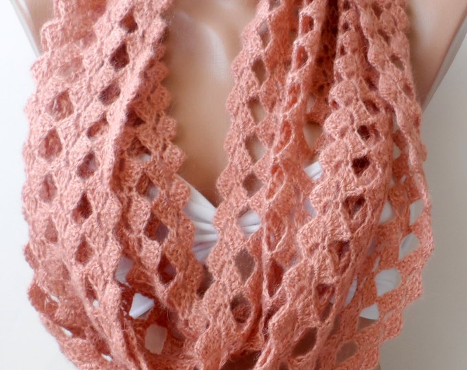 Salmon Crochet Scarf Crocheted Scarf Salmon Scarf Loop Scarf Fashion ...